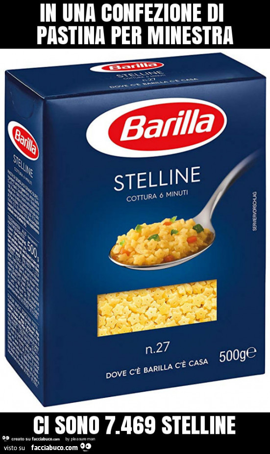 In una confezione di pastina per minestra ci sono 7.469 stelline ...
