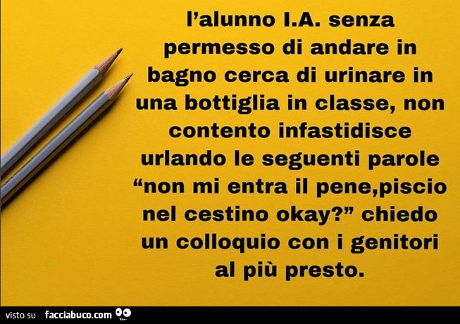 L'alunno senza permesso di andare in bagno cerca di urinare in una ...
